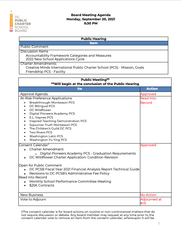Board Meeting September 2021 Dc Pcsb